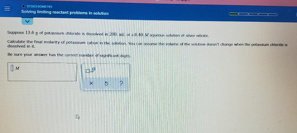 Solved = O STOICHIOMETRY Solving limiting reactant problems | Chegg.com