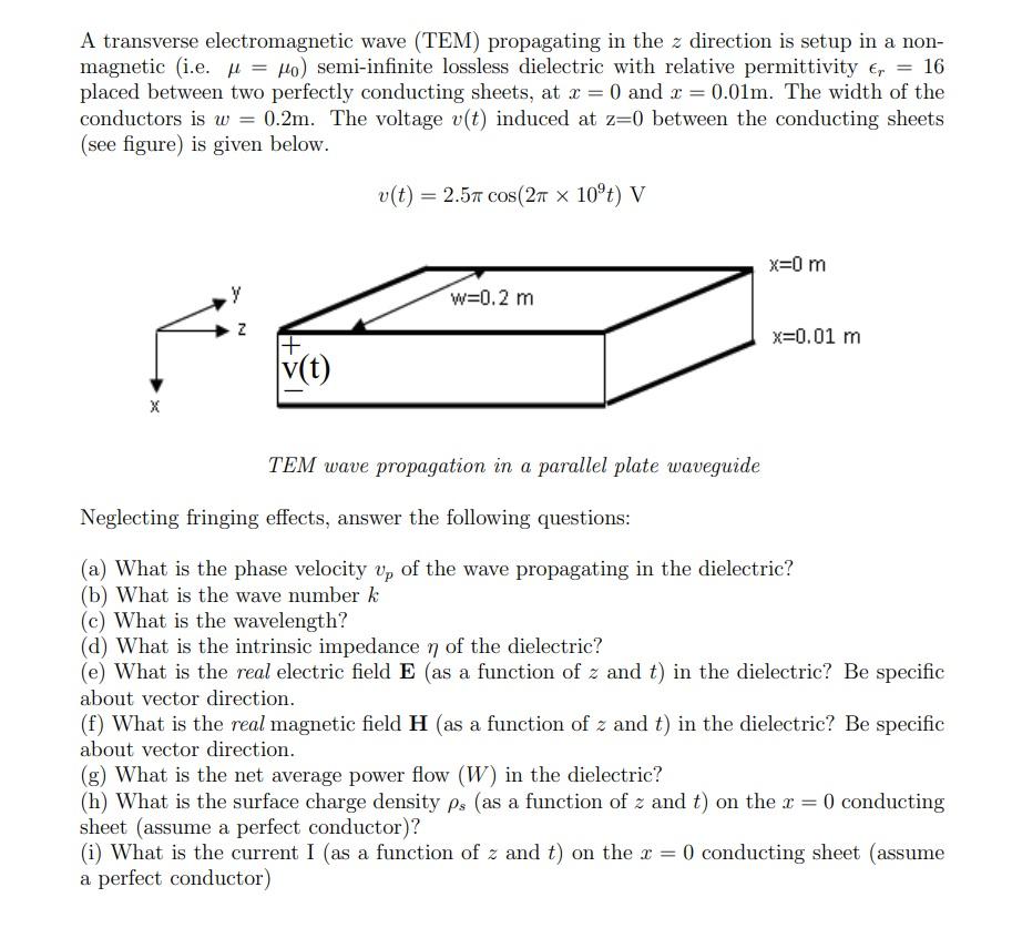 Solved A transverse electromagnetic wave (TEM) propagating | Chegg.com