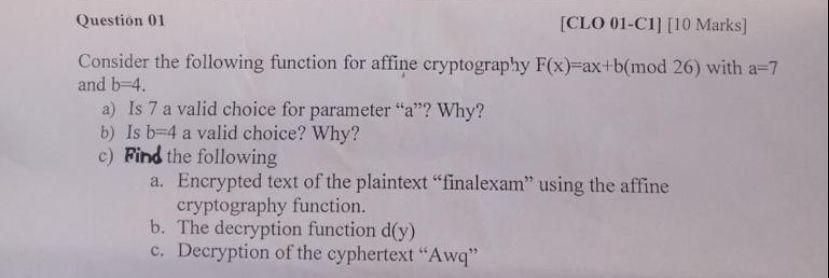 Solved Consider The Following Function For Affine