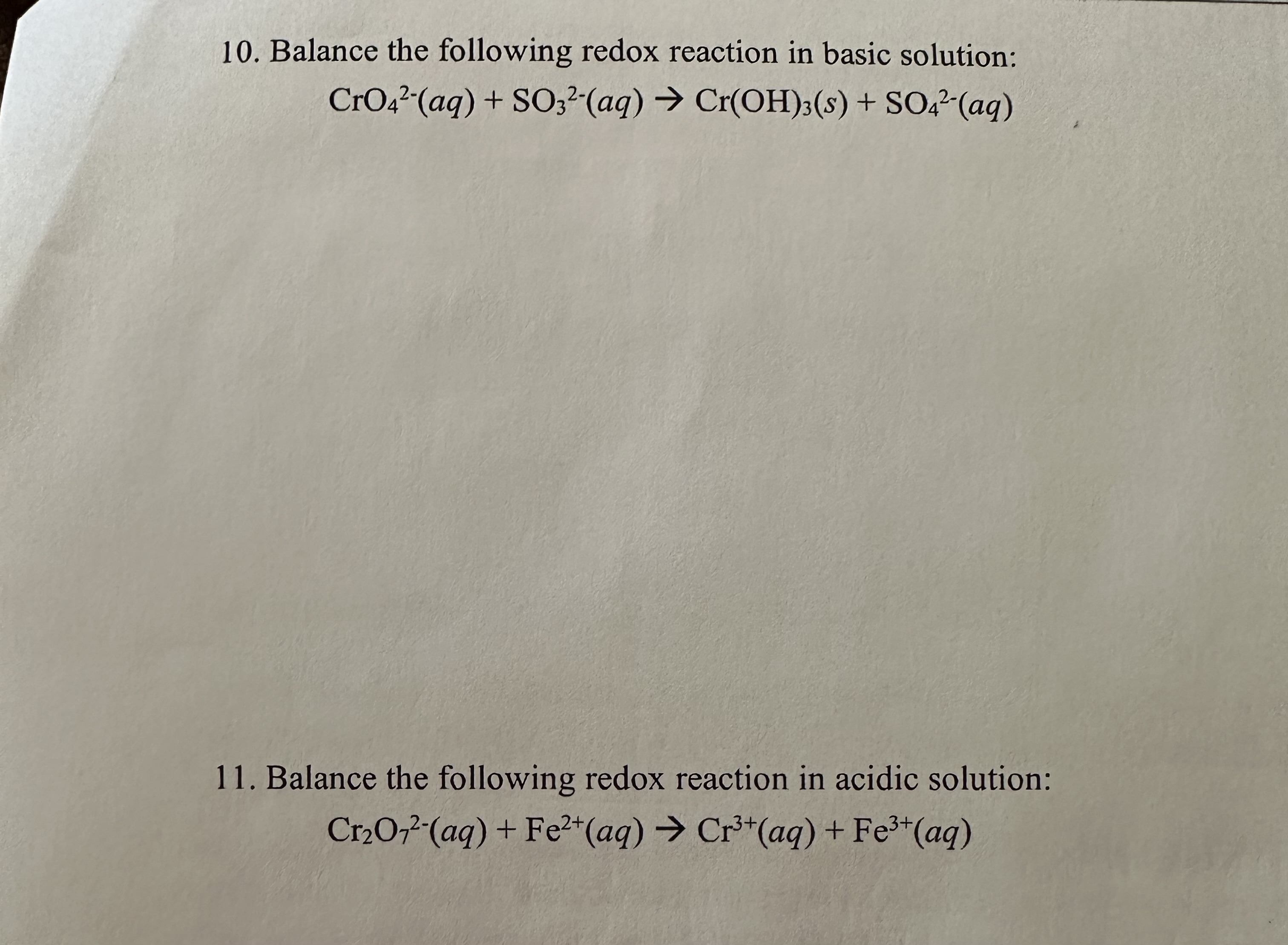 Solved 10. Balance the following redox reaction in basic | Chegg.com