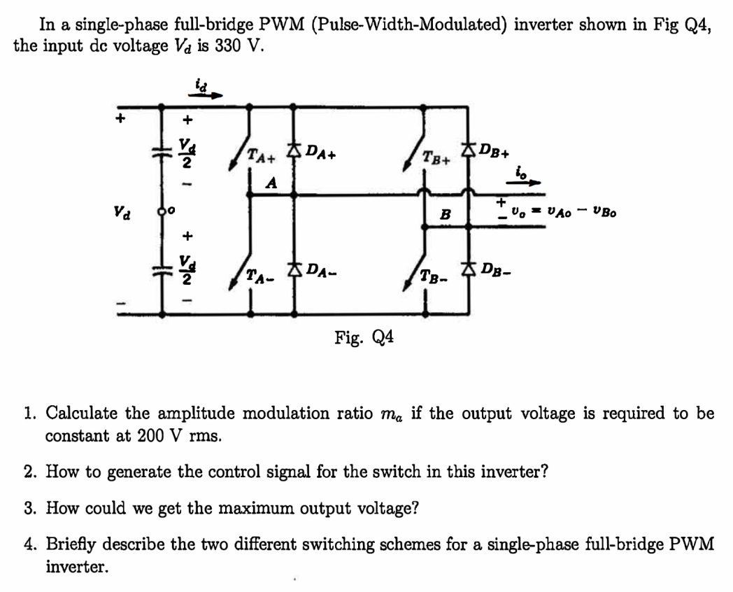 Solved In a single-phase full-bridge PWM | Chegg.com