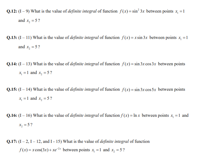 Solved Q.12: (I - 9) What is the value of definite integral | Chegg.com