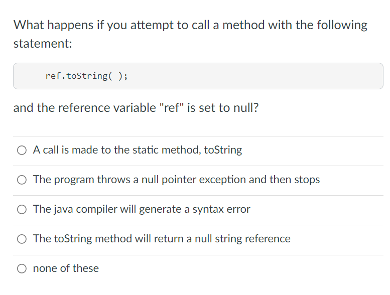 Solved What happens if you attempt to call a method with the | Chegg.com