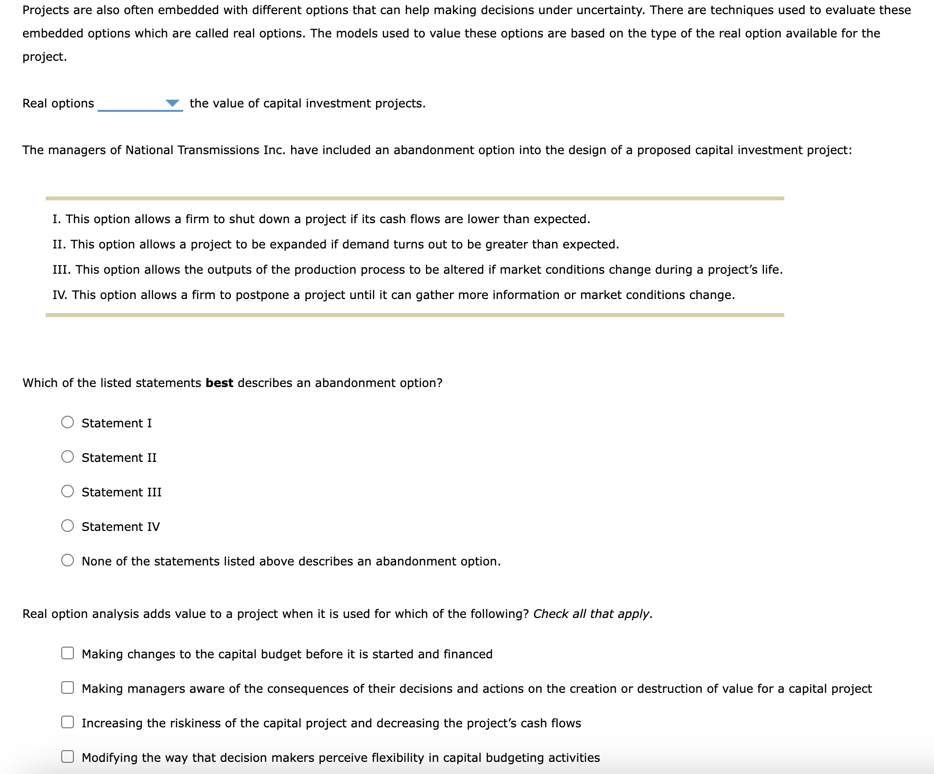 Solved embedded options which are called real options. The | Chegg.com