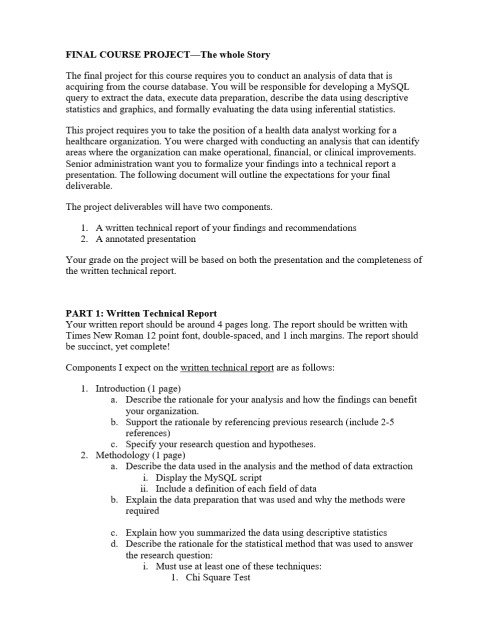 FINAL COURSE PROJECT -The whole Story The final | Chegg.com