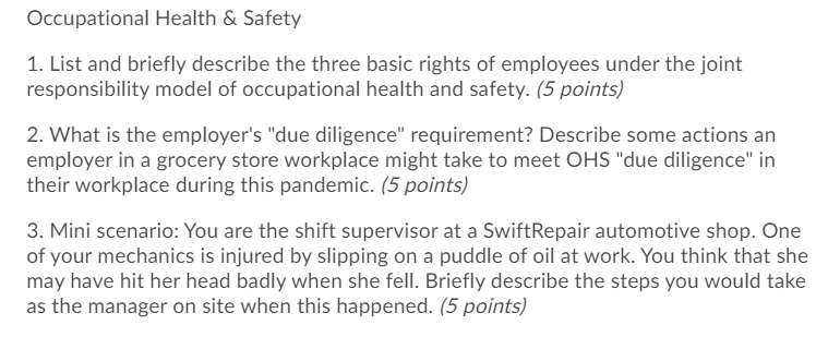 Solved Occupational Health & Safety 1. List and briefly | Chegg.com