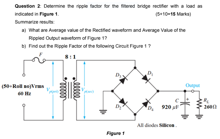 Solved Question 2: Determine the ripple factor for the | Chegg.com