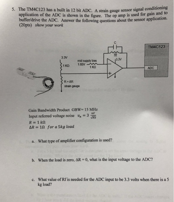 Solved 5. The TM4C123 has a built in 12 bit ADC, A strain | Chegg.com