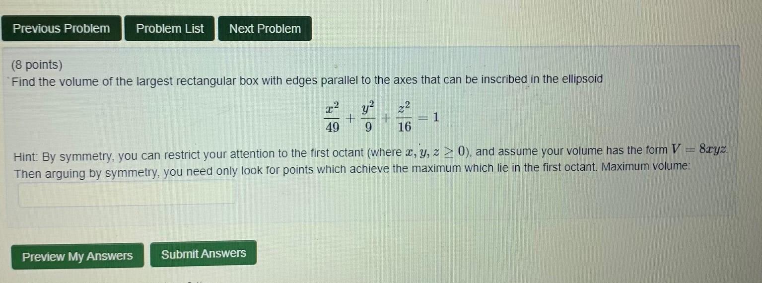 Solved Previous Problem Problem List Next Problem (8 points) | Chegg.com