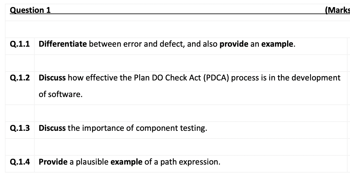 Solved Q.1.1 Differentiate between error and defect, and | Chegg.com