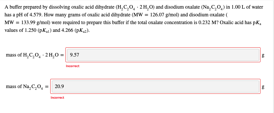 Solved A buffer prepared by dissolving oxalic acid dihydrate | Chegg.com