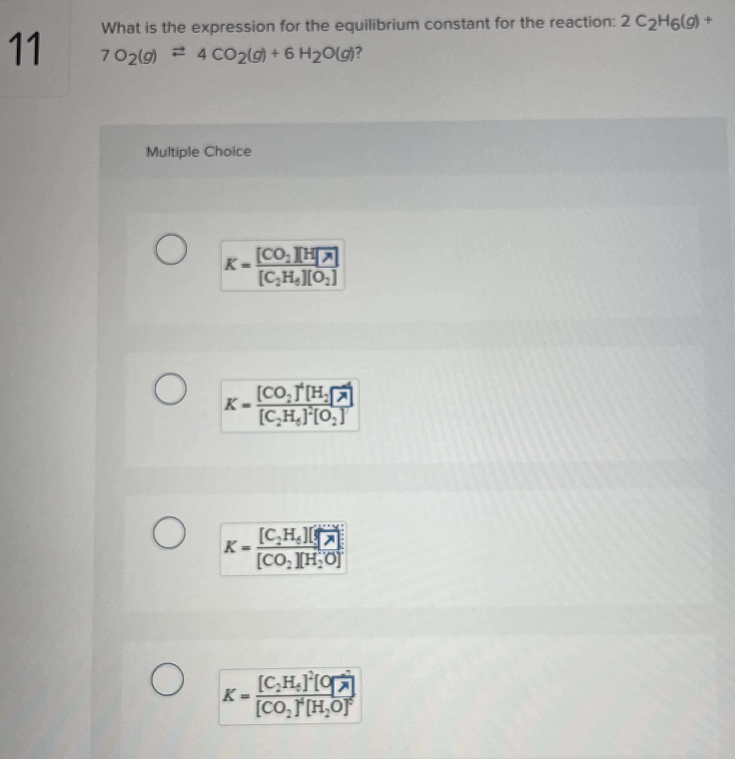 Solved In the reaction: 2C2H6(g)+7O2(g)→4CO2(g)+6H2O(g), | Chegg.com