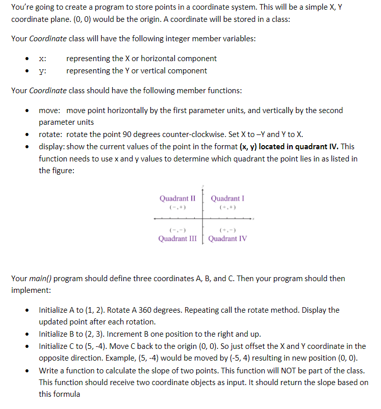 Solved X: You're going to create a program to store points | Chegg.com
