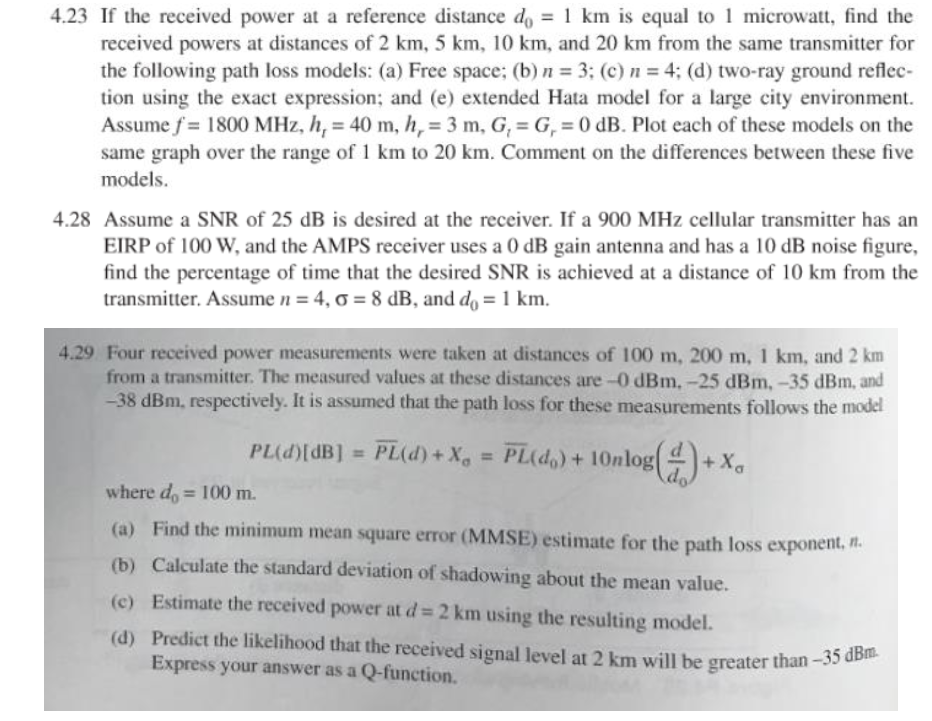 Solved If the received power at a reference distance d0=1 km | Chegg.com