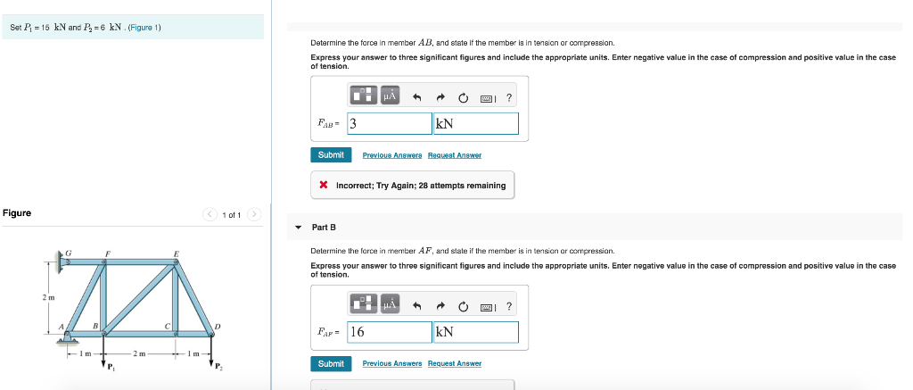 Solved Determine the force in member: AB AF BE BF EF FG | Chegg.com