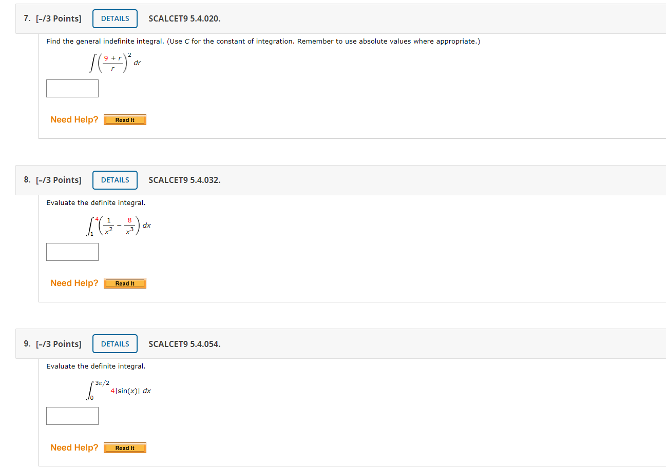 Solved 4. [-13 Points] DETAILS SCALCET9 5.3.030.MI. Evaluate | Chegg.com