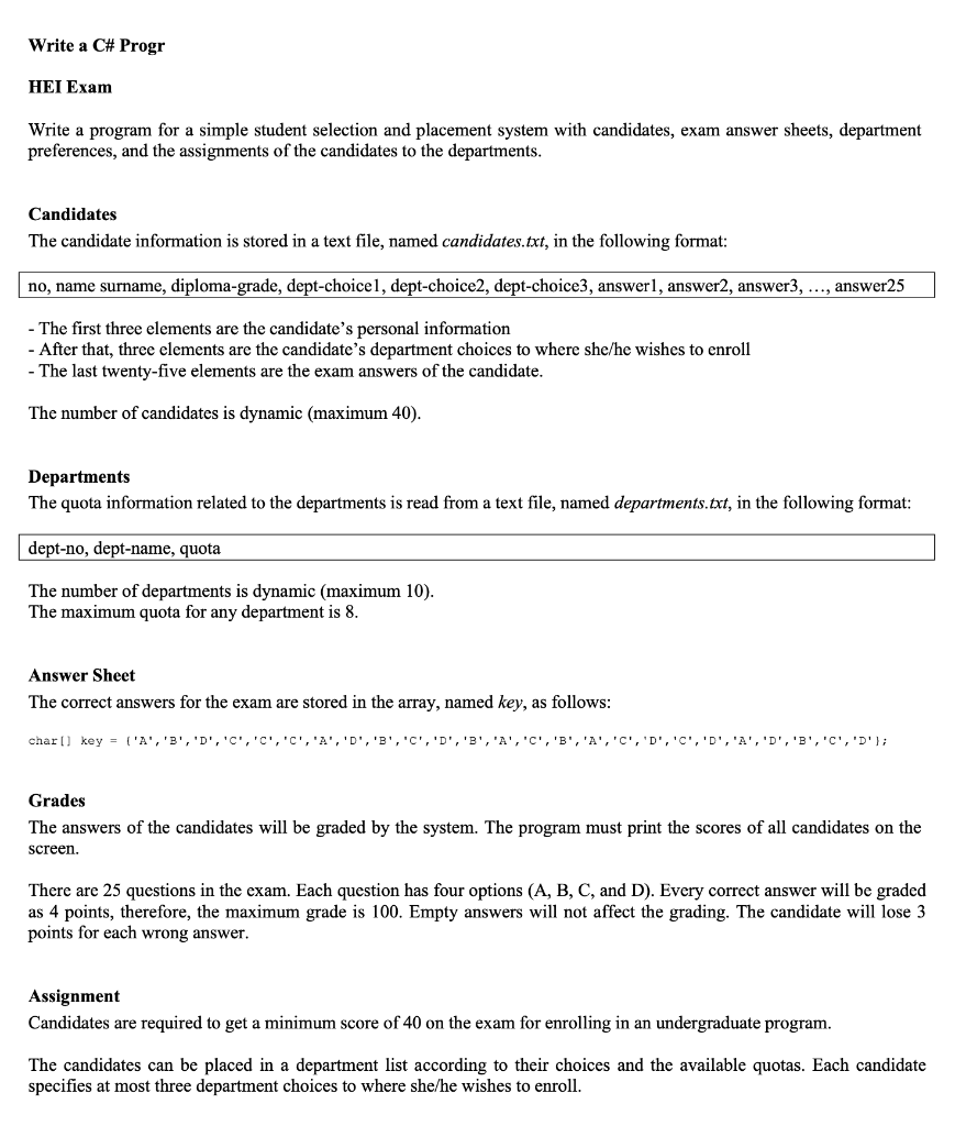 Solved Write a C\# Progr HEI Exam Write a program for a | Chegg.com Solved Write a C\# Progr HEI Exam Write a program for a | Chegg.com