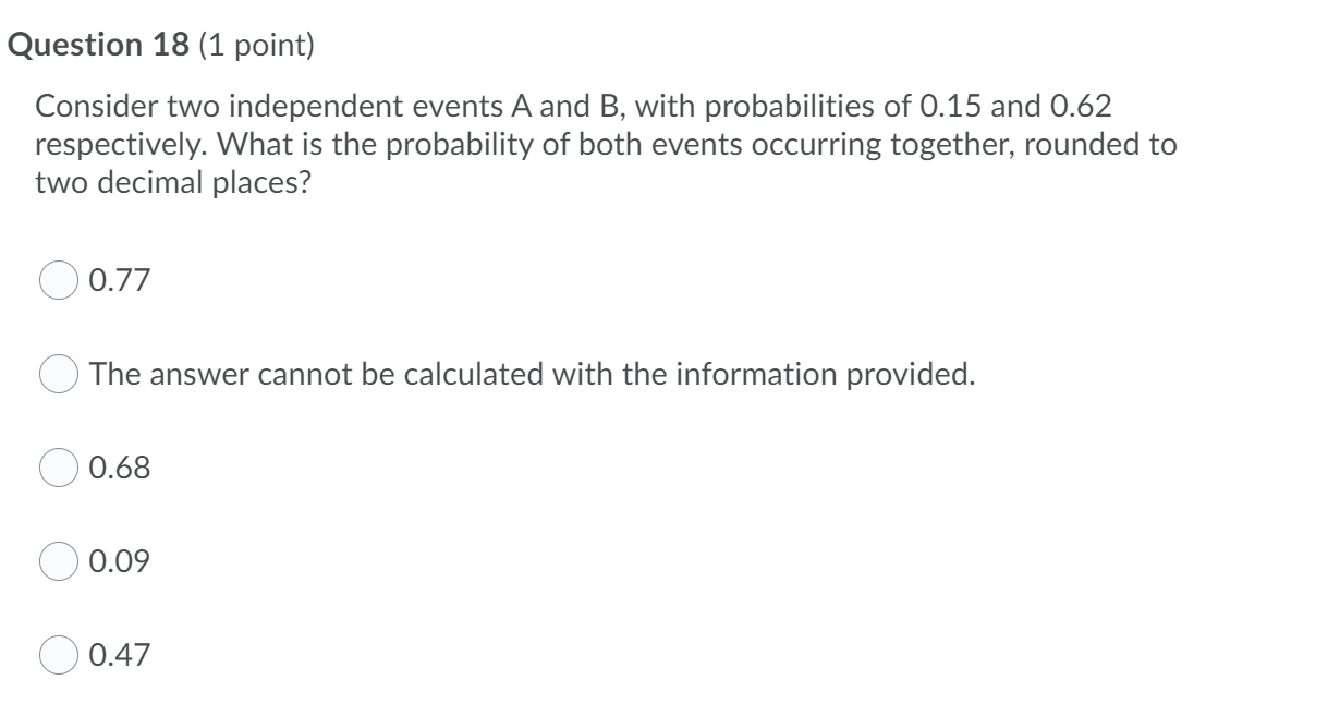 Solved Question 18 (1 point) Consider two independent events | Chegg.com