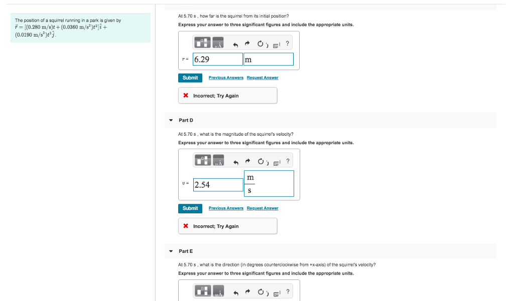 Solved At 5.70 s, how far is the squirmel from its initial | Chegg.com