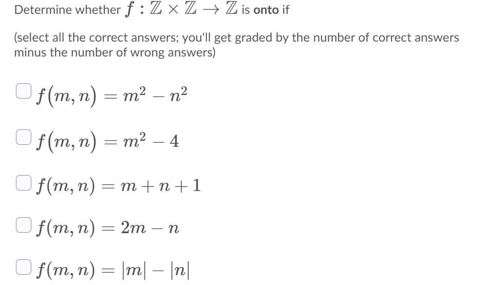 Solved Determine whether f : ZxZ → Z is onto if (select all | Chegg.com
