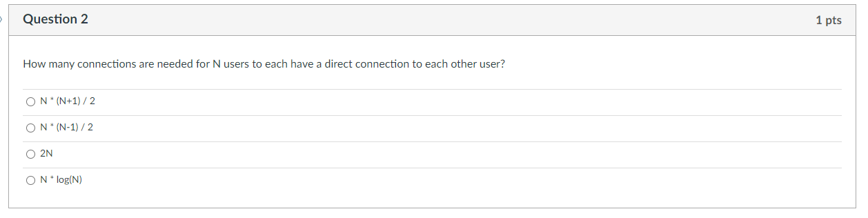 Solved Question 2 1 pts How many connections are needed for | Chegg.com