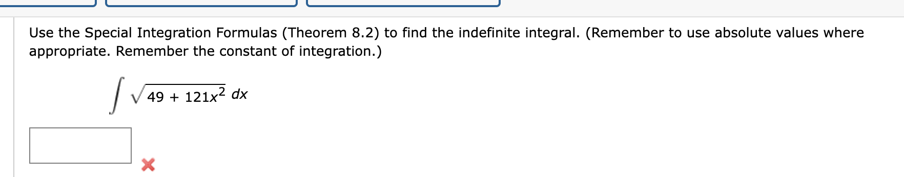 Solved Use the Special Integration Formulas (Theorem 8.2) | Chegg.com