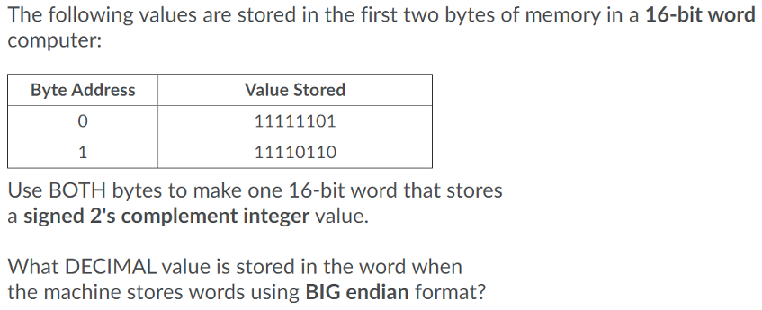Solved The following values are stored in the first two | Chegg.com