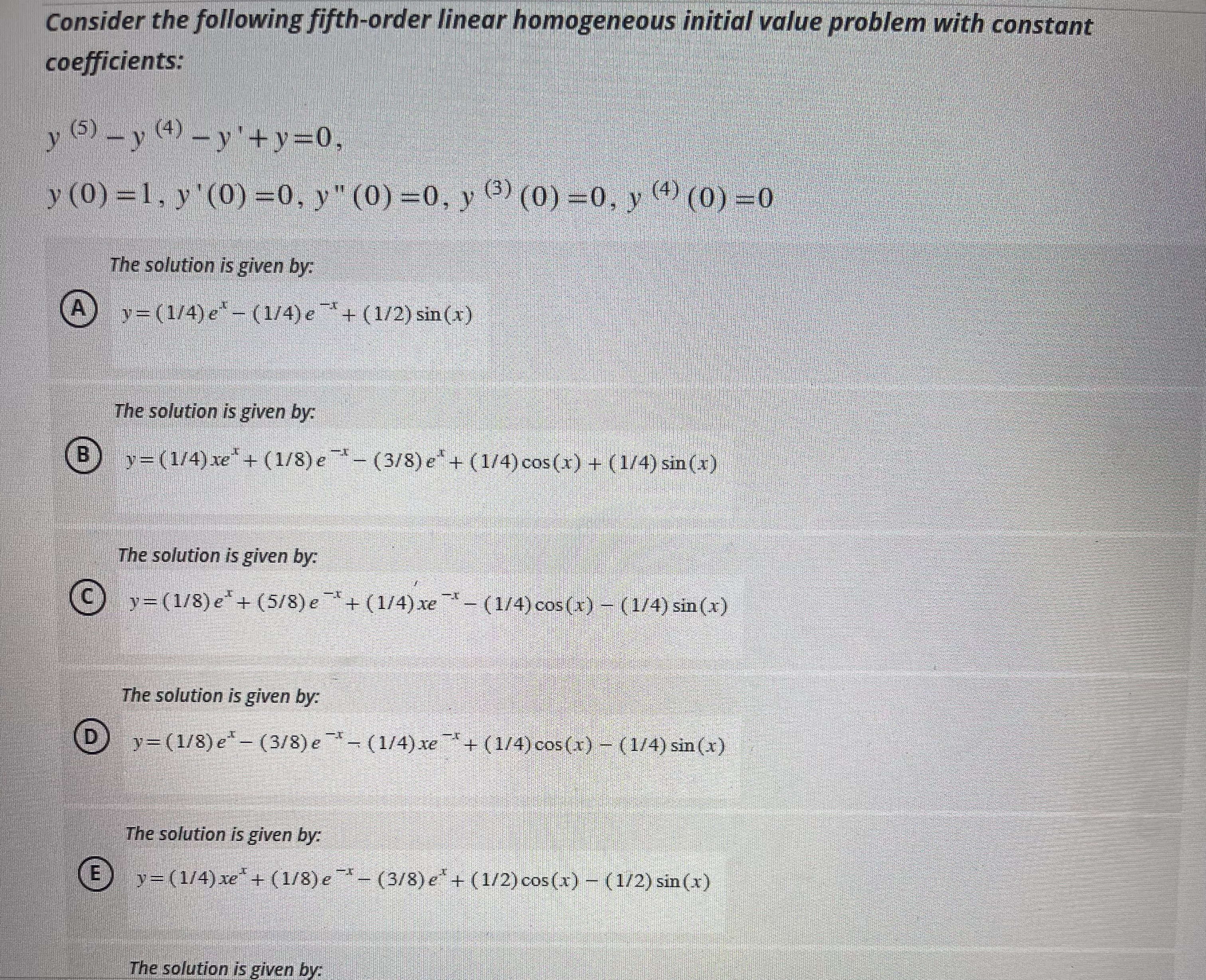 Solved Consider the following fifth-order linear homogenous | Chegg.com
