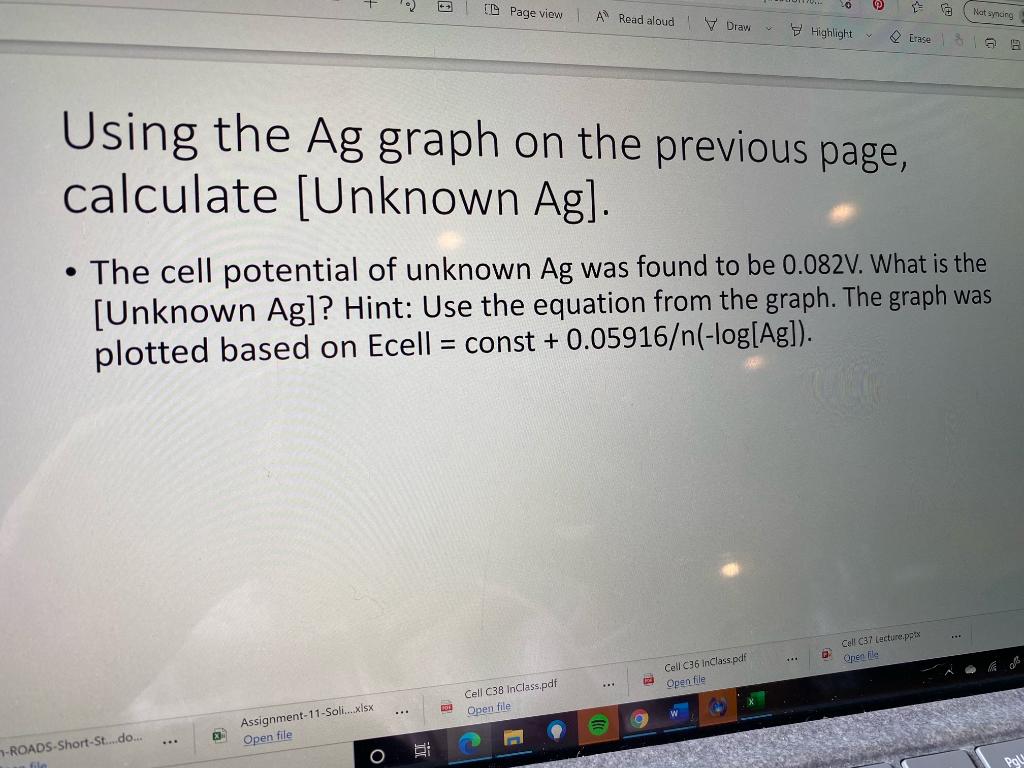 Solved Chem 216 Electrochemistry - PART 2 I A plot of Ecell | Chegg.com