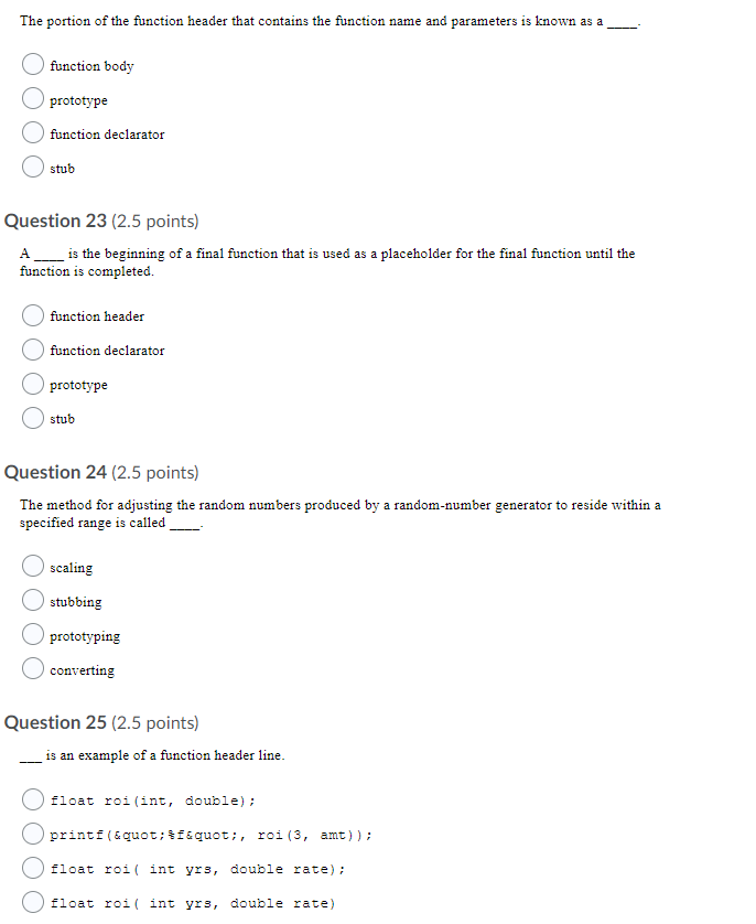 Solved The portion of the function header that contains the | Chegg.com