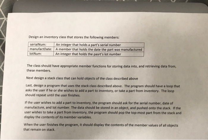 Solved Design an inventory class that stores the following | Chegg.com