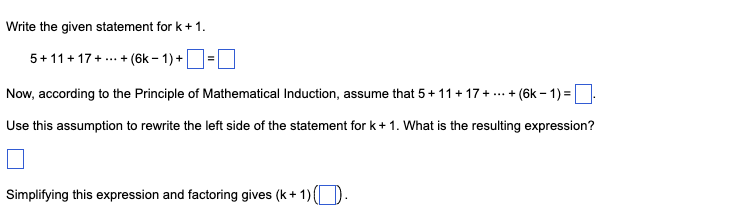 Solved To prove that 5+11+17+⋯+(6n−1)=n(3n+2) is true for | Chegg.com