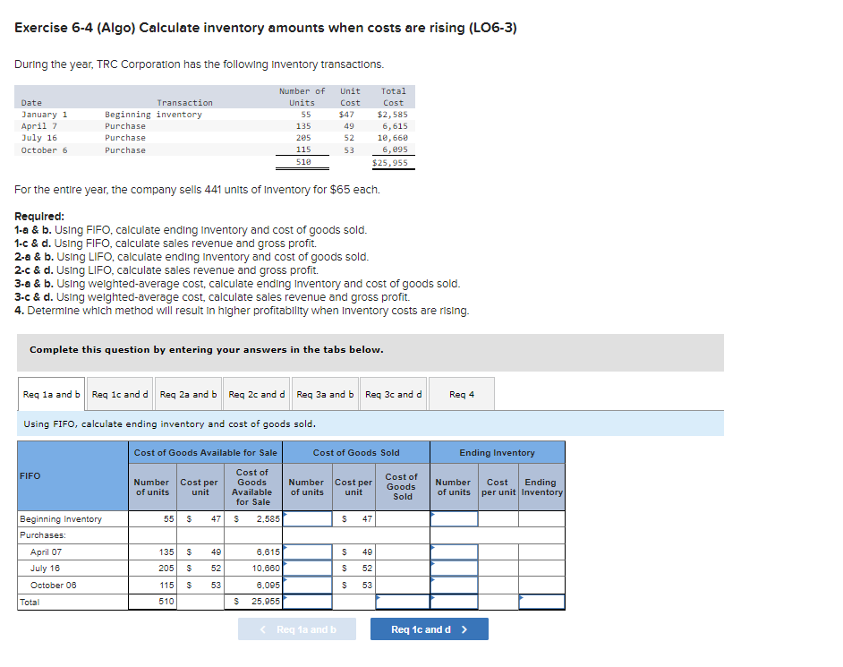 Solved Exercise 6-4 (Algo) Calculate inventory amounts when | Chegg.com