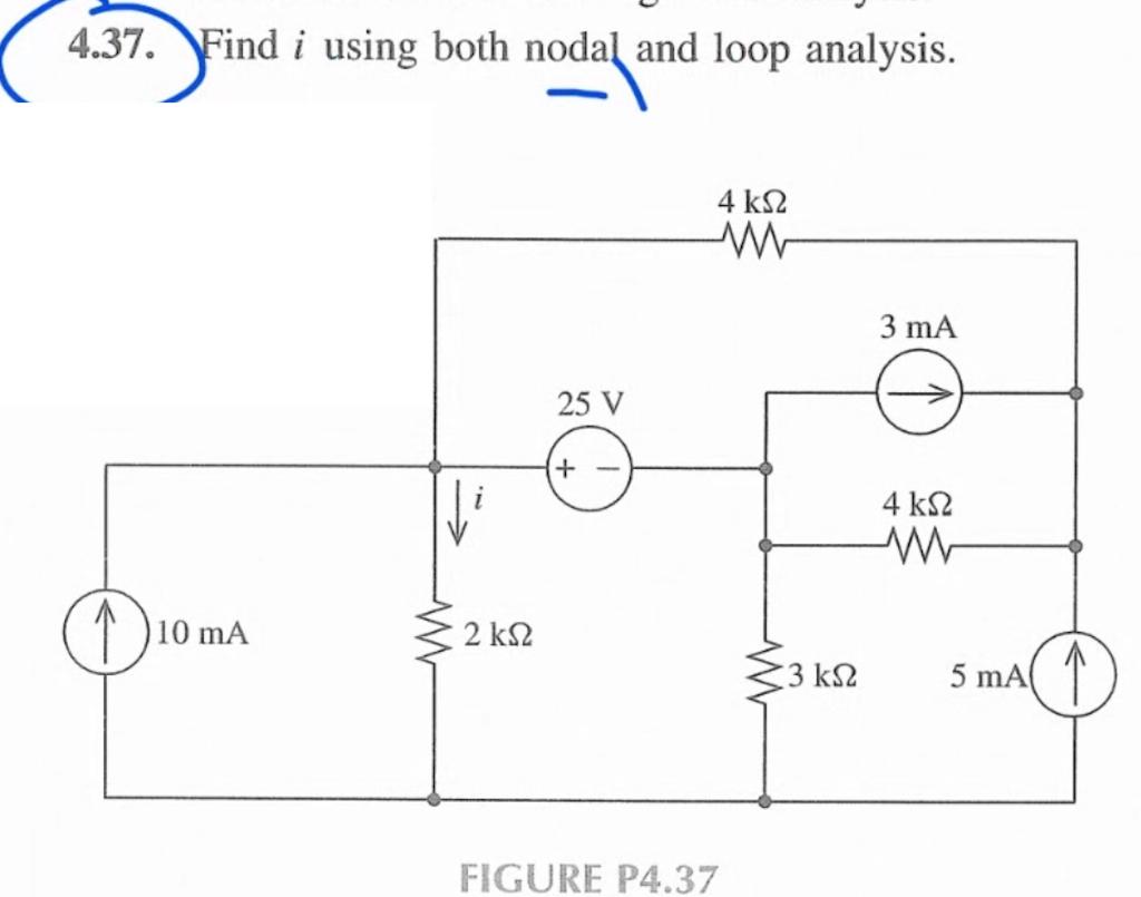 Solved 4.37. Find i using both nodal and loop analysis. 4 | Chegg.com