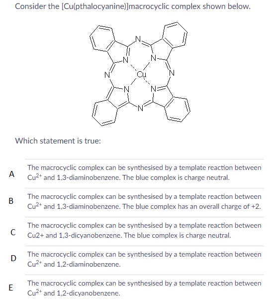 Solved Consider the [Cu(pthalocyanine)]macrocyclic complex | Chegg.com
