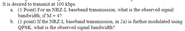 Solved It is desired to transmit at 100kbps.a. (1 ﻿Point) | Chegg.com