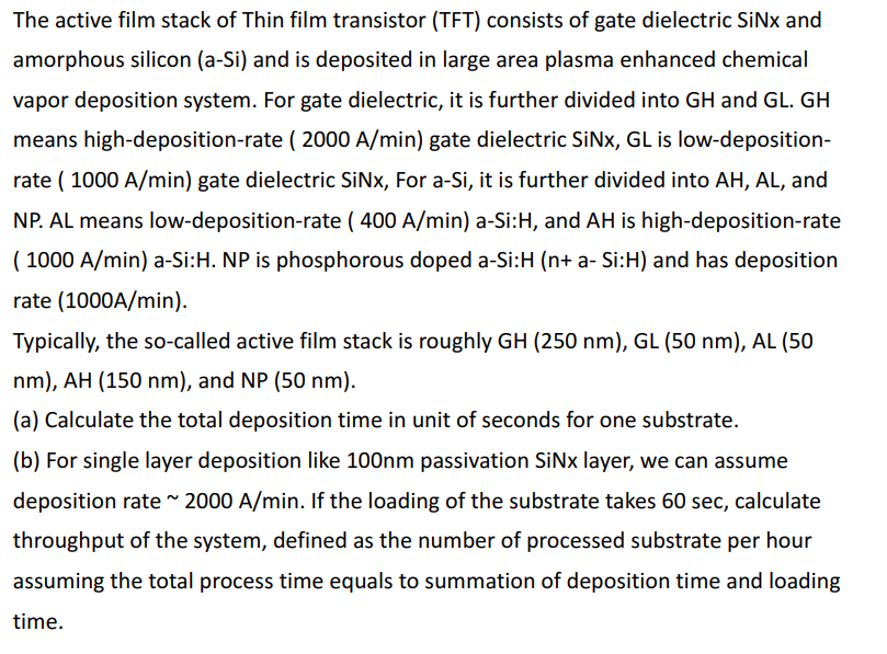 Solved The active film stack of Thin film transistor (TFT) | Chegg.com