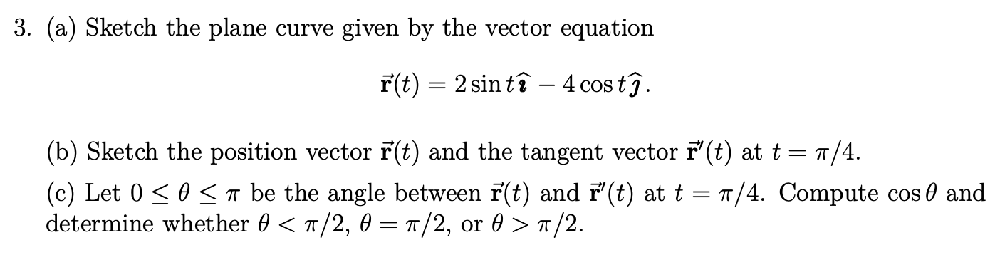 Solved 3. (a) Sketch the plane curve given by the vector | Chegg.com