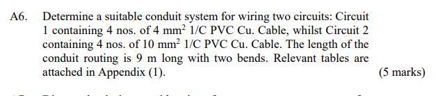 Solved A6. Determine a suitable conduit system for wiring | Chegg.com