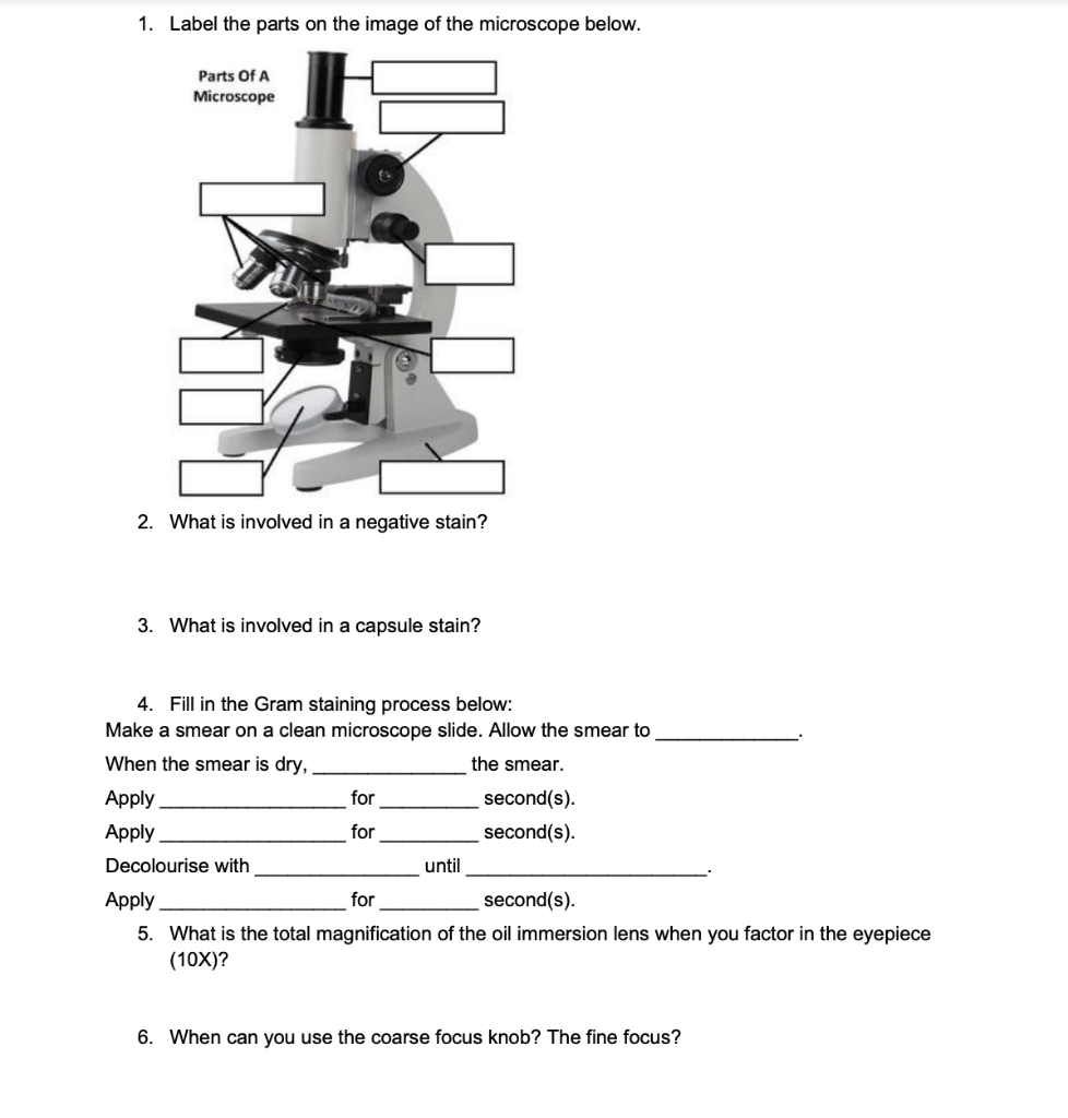 Solved 1. Label the parts on the image of the microscope | Chegg.com