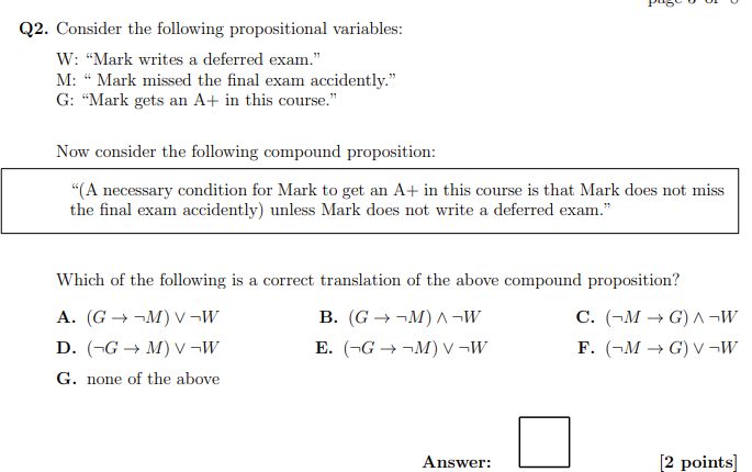 Solved Q2. Consider the following propositional variables: | Chegg.com