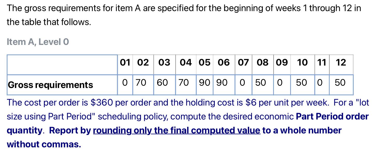 Solved The gross requirements for item A are specified for | Chegg.com