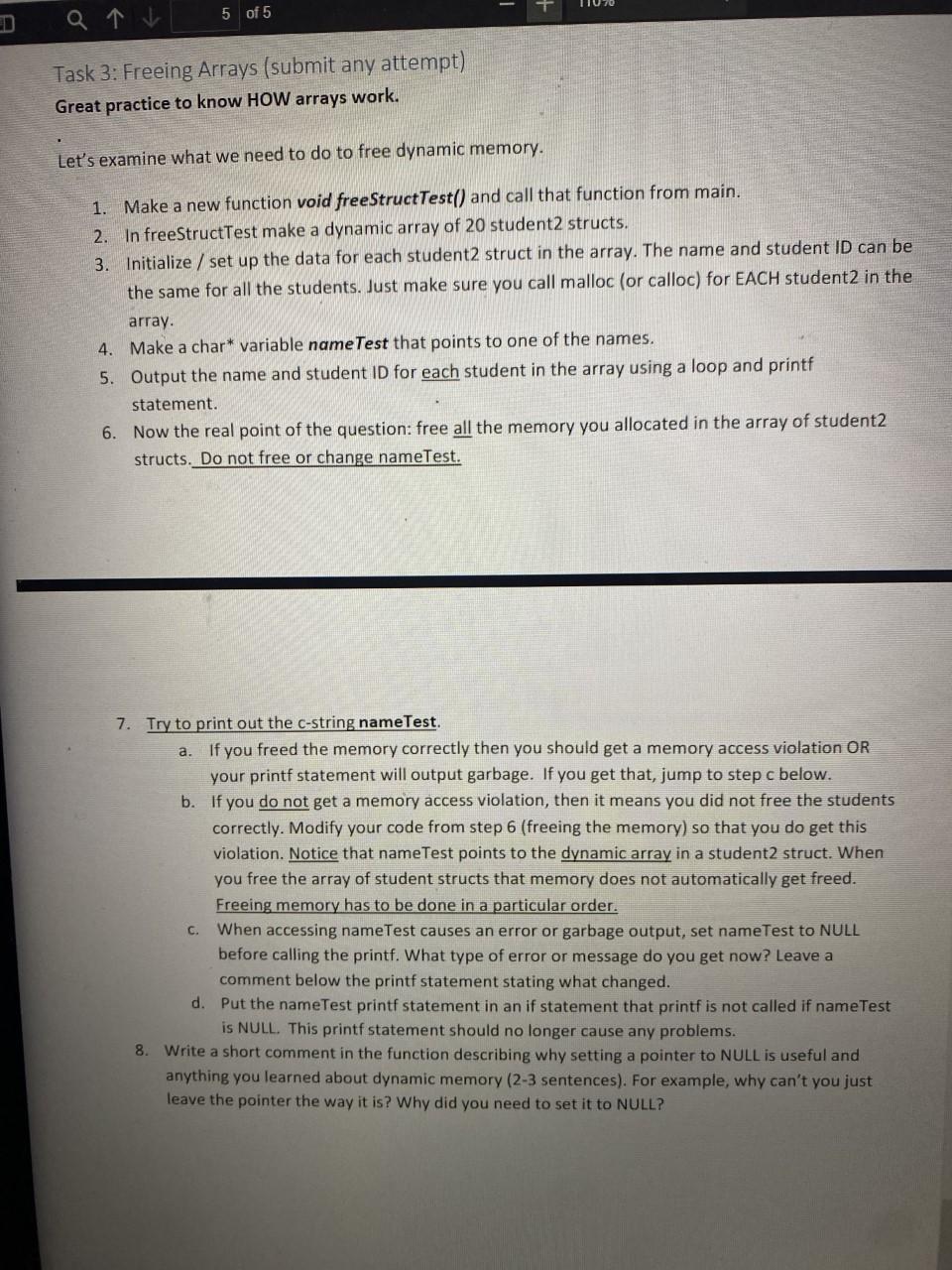 Solved Task 3: Freeing Arrays (submit any attempt) Great | Chegg.com Solved Task 3: Freeing Arrays (submit any attempt) Great | Chegg.com