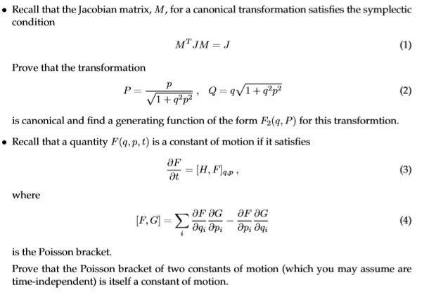 Solved . Recall that the Jacobian matrix, M, for a canonical | Chegg.com