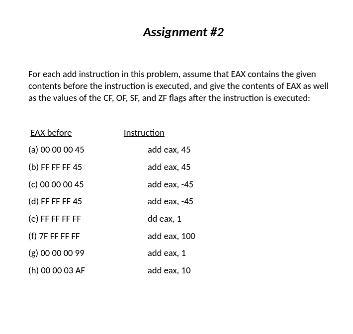 Solved Assignment #2 For each add instruction in this | Chegg.com