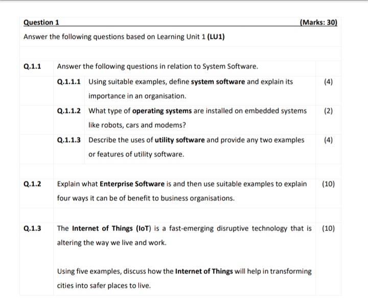 Solved Question 1 (Marks: 30) Answer the following questions | Chegg.com