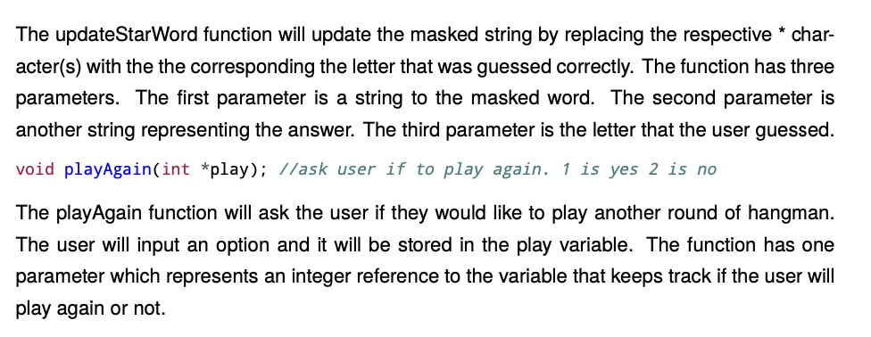 Solved make a hangman game using the following function | Chegg.com