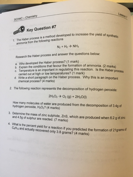 Solved SCH4C-Chemistry Key Question #7 1. The Haber process | Chegg.com