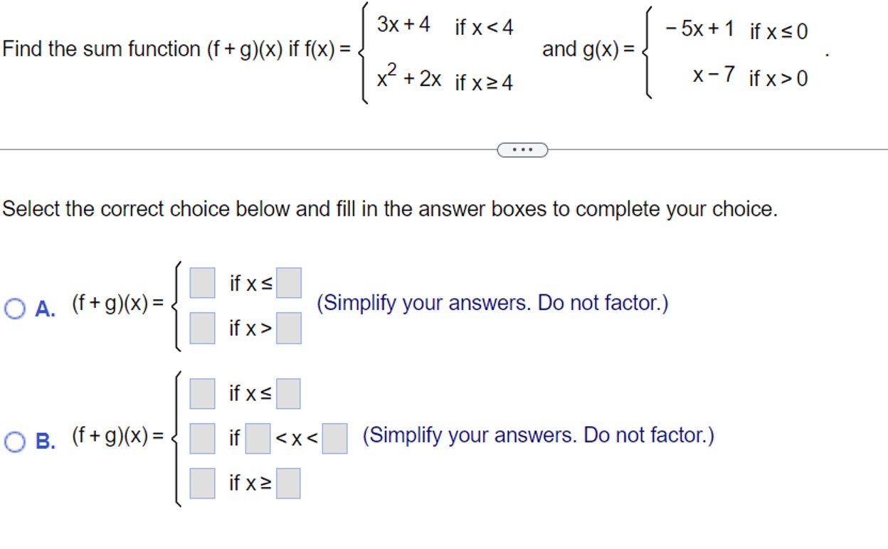 Find the sum function (f+g)(x) ﻿if | Chegg.com