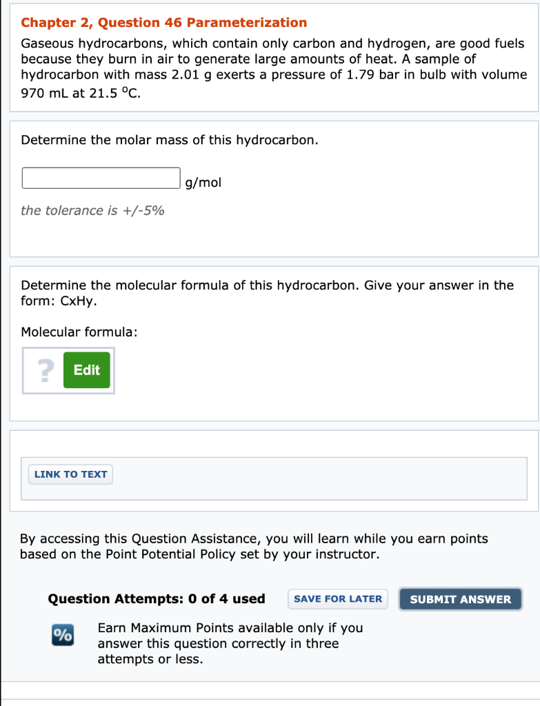 Solved Chapter 2, Question 46 Parameterization Gaseous | Chegg.com